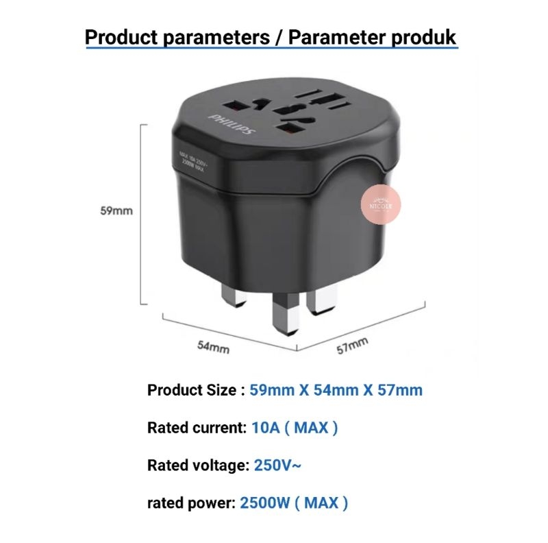 Philips travel converter adapter UK 3 pin conversion plug | Shopee Malaysia