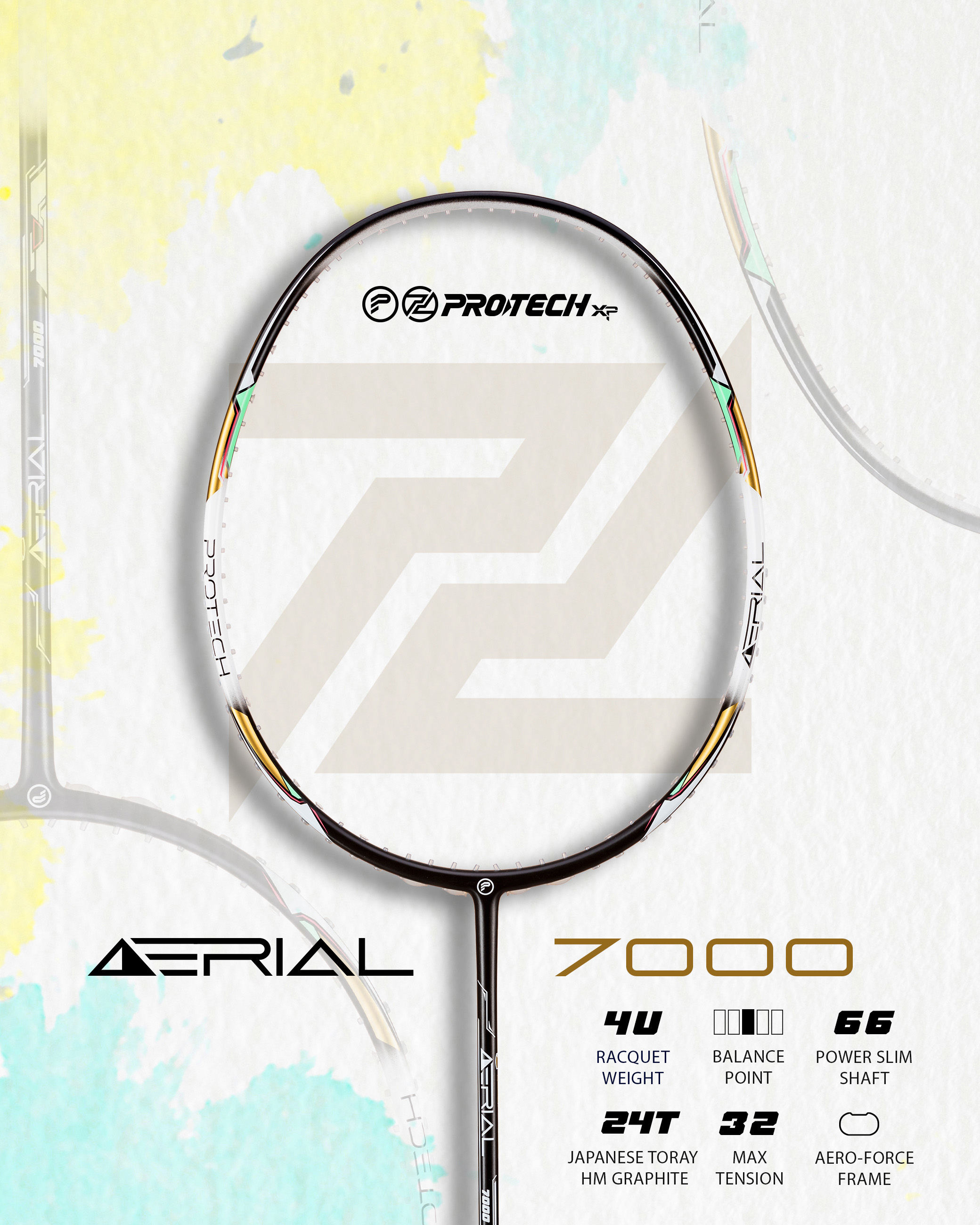 PROTECH Badminton Racket - Aerial 7000 (4UG1)(MAX 32LBS)(FREE String ...