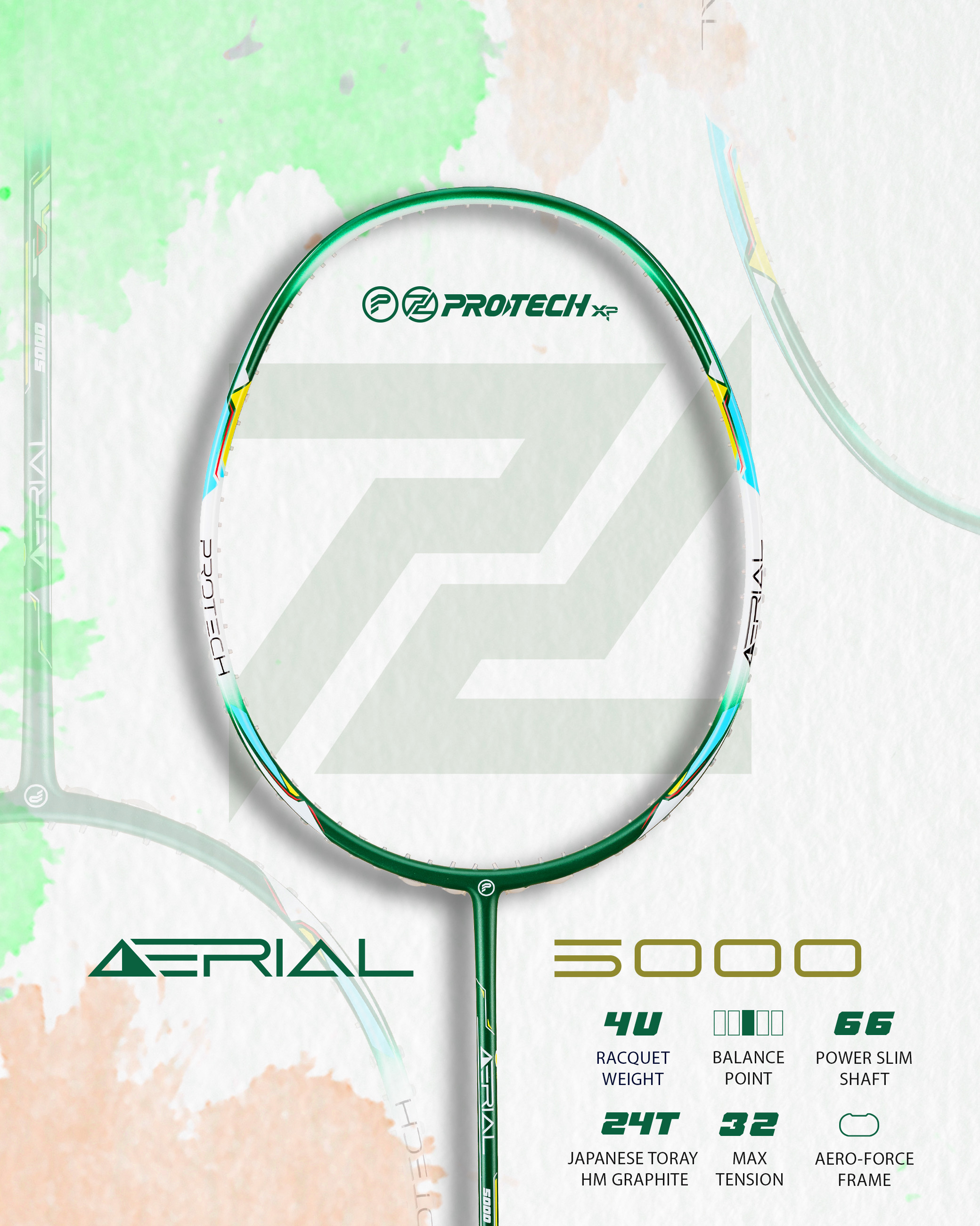 PROTECH Badminton Racket - Aerial 5000 (4UG1)(MAX 32LBS)(FREE String ...
