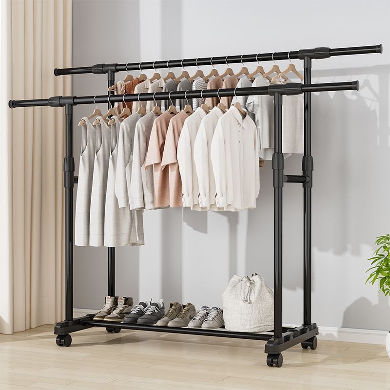 Single/Double Pole Clothes Hanging Rack with Wheels Laundry Organizer ...