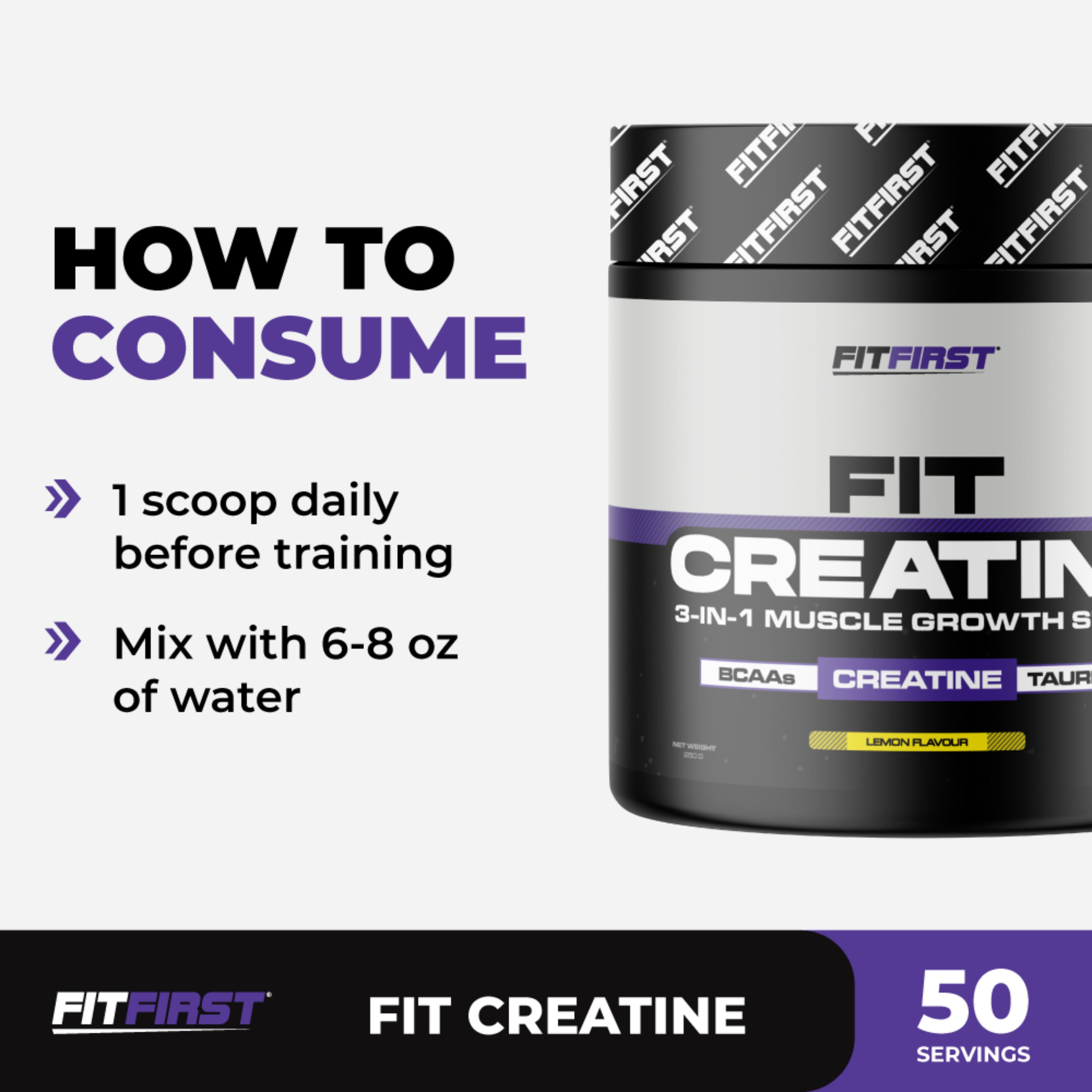 Fit First Fit Creatine 3-in1 With Bcaa Taurine 250 g (50 servings ...