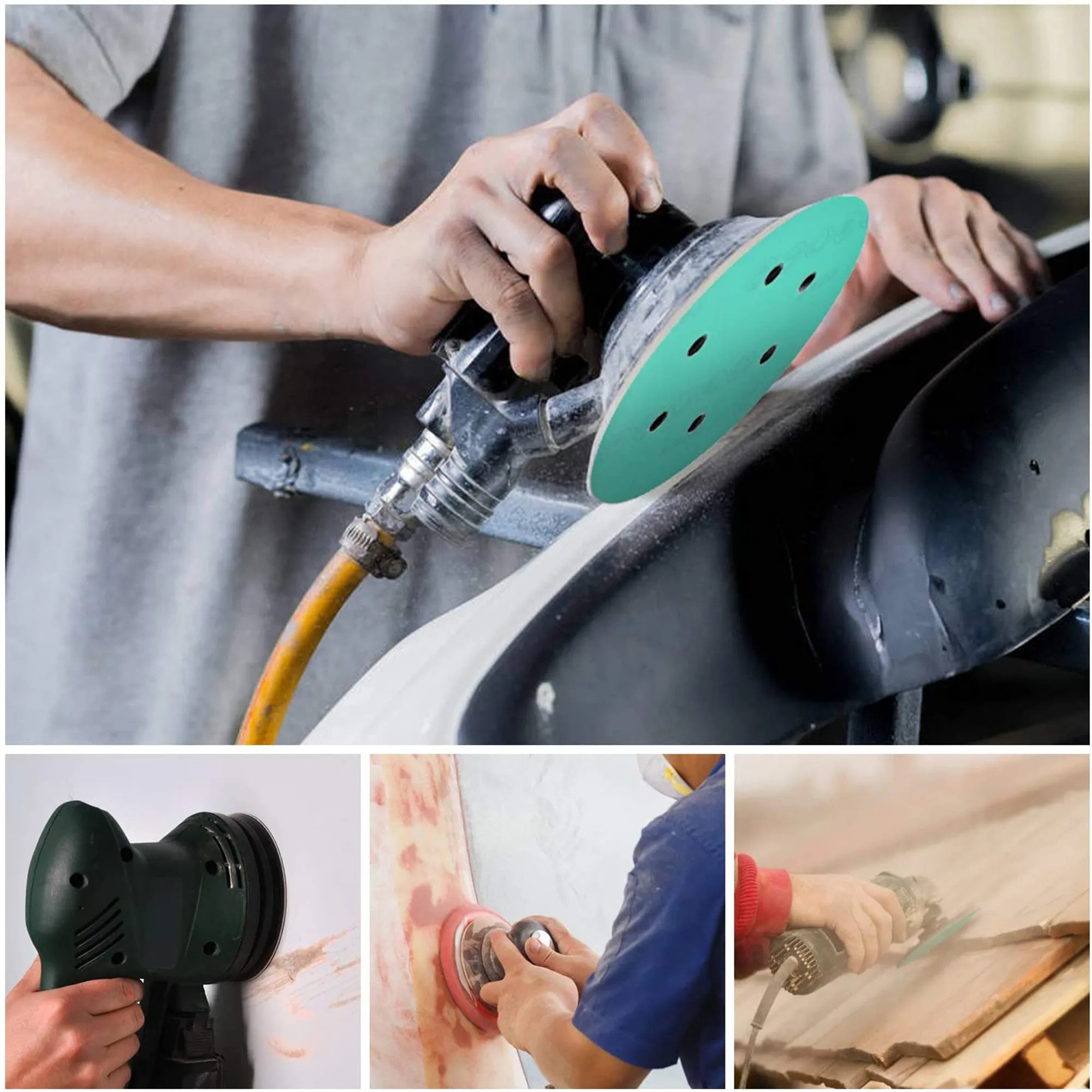 3/4/5/6" Inch 6/17 Holes Green Sanding Disc Sandpaper Velcro Hook Loop ...