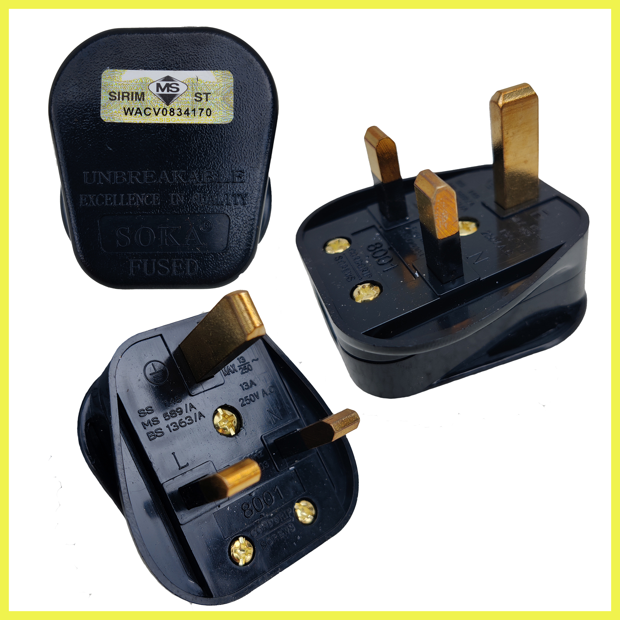 13A PLUG TOP Premium 13A Fused 3 Pin Plug DIY Extension Black Series ...