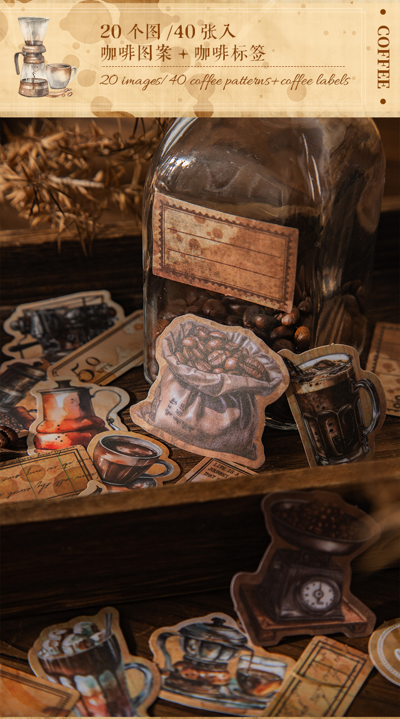 *JUN DEALS* Vintage Coffee Theme Beverages Tags Deco Stickers DIY ...