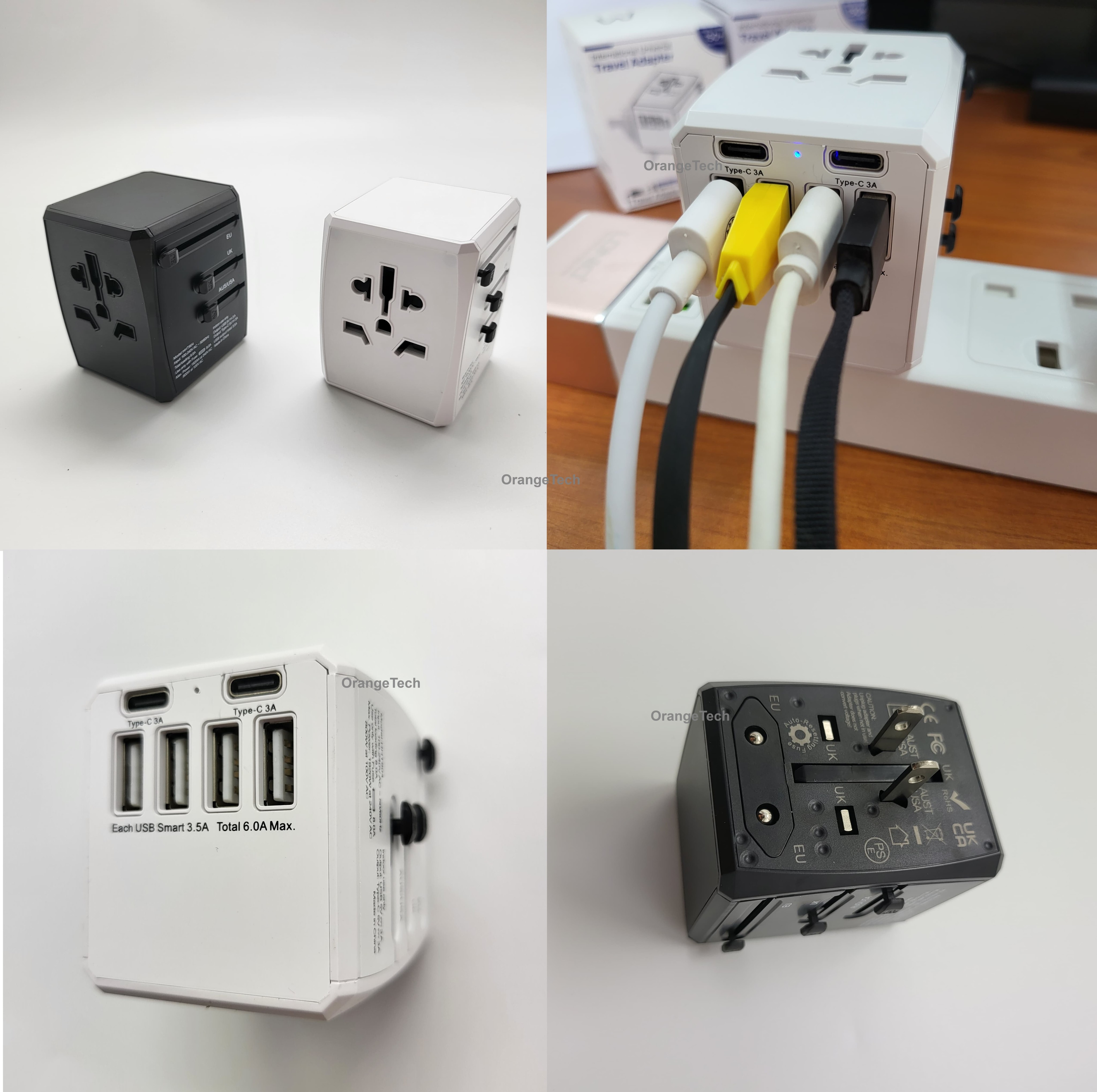 Universal UK/AU/US/EU Travel Adapter Travel With 4 USB Ports and 2 Type ...