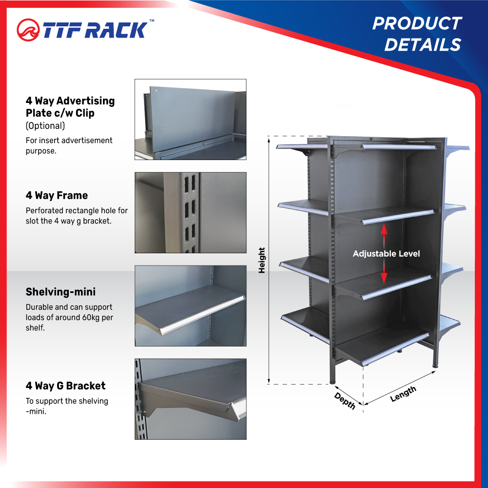 TTF Rack™️(4 WAY GONDOLA) 4 Way Gondola Shelving (Pre-Order)/ Retail ...