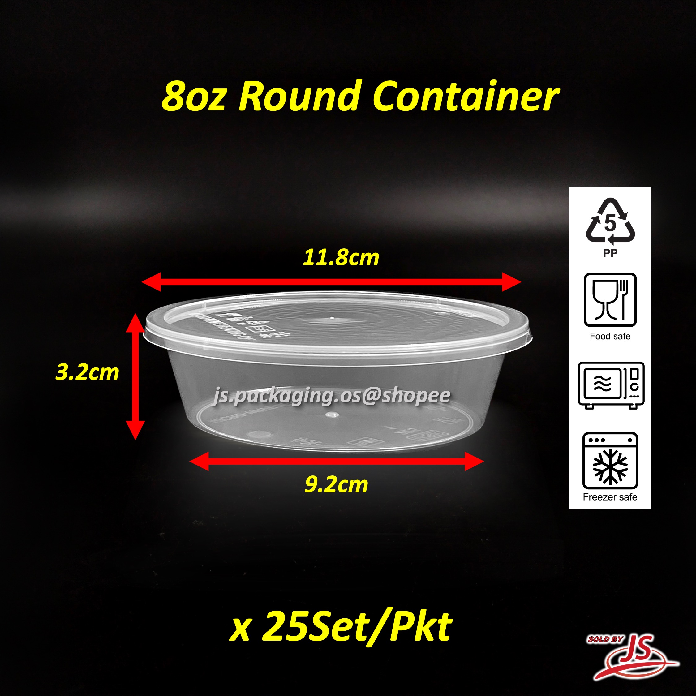 Round Container with Lid 25set Bekas Makanan Bulat 8oz/10oz/12oz/16oz ...