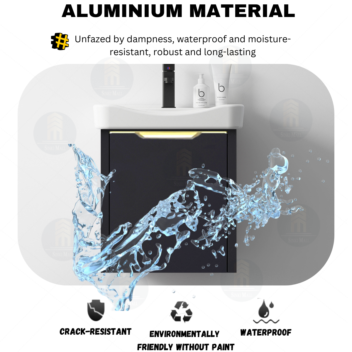💖NEW 💖40cm High Aluminum Bathroom Cabinet Basin Set Ceramic Sink with ...
