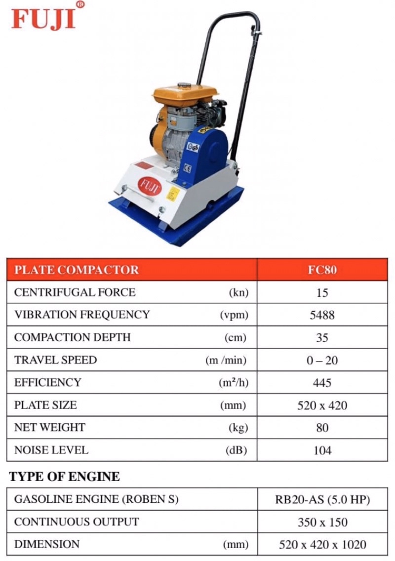 HEAVYDUTY FUJI Plate Compactor c/w Japan Robin ROBEN S EY-20D Gasoline ...