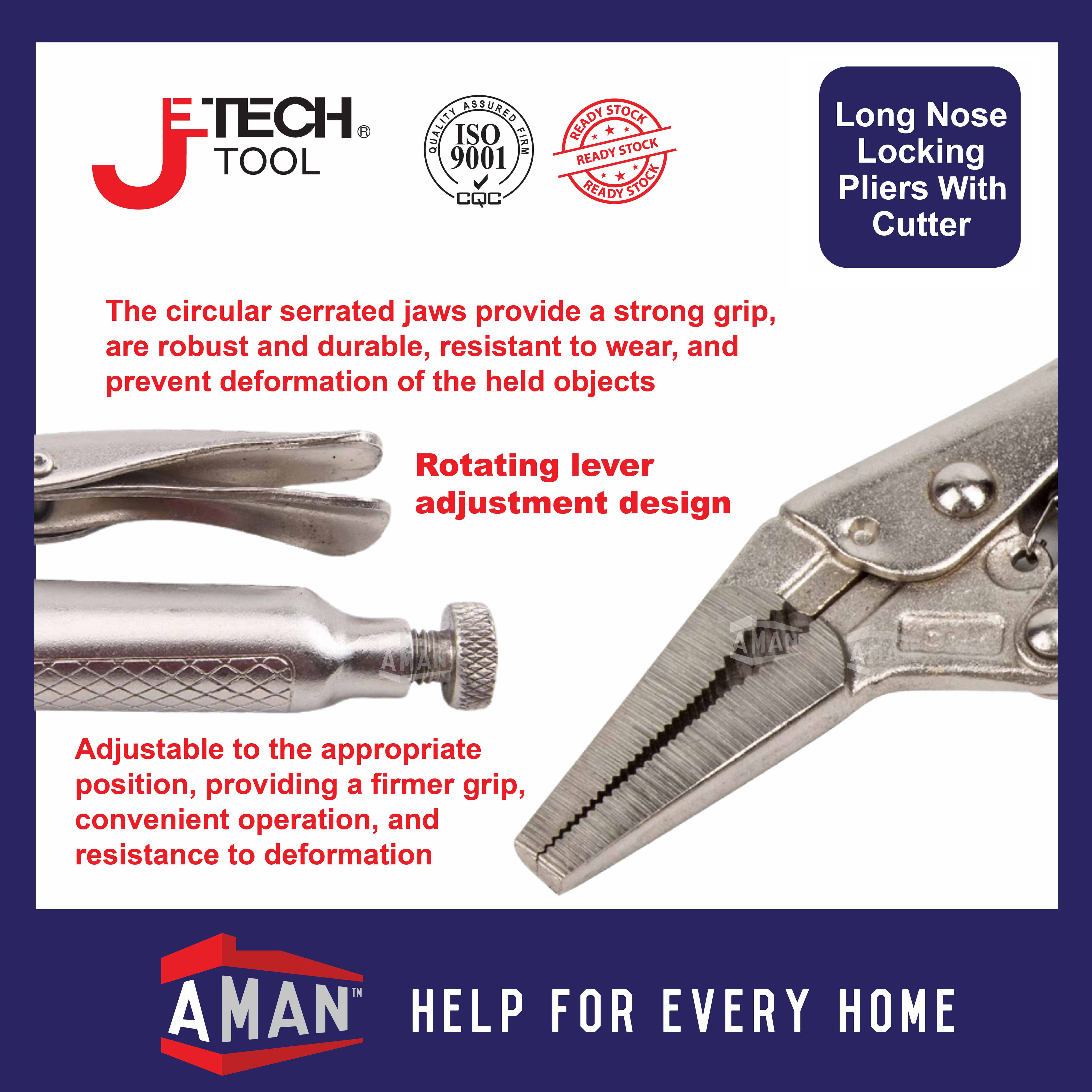 JETECH Locking Plier Long Nose With Cutter Lock Vise Grip Clamp Vice ...