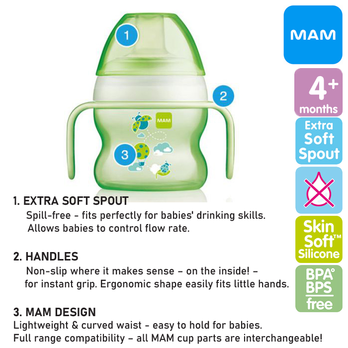 MAM Baby Starter Drinking Cup 150ml | Non-Spill | 4+ Months | Extra ...