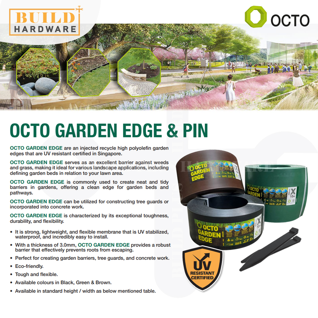 OCTO 100mm/150mm/200mm×10m×3mm Garden Edge Lawn UV Resistant Stabilised ...