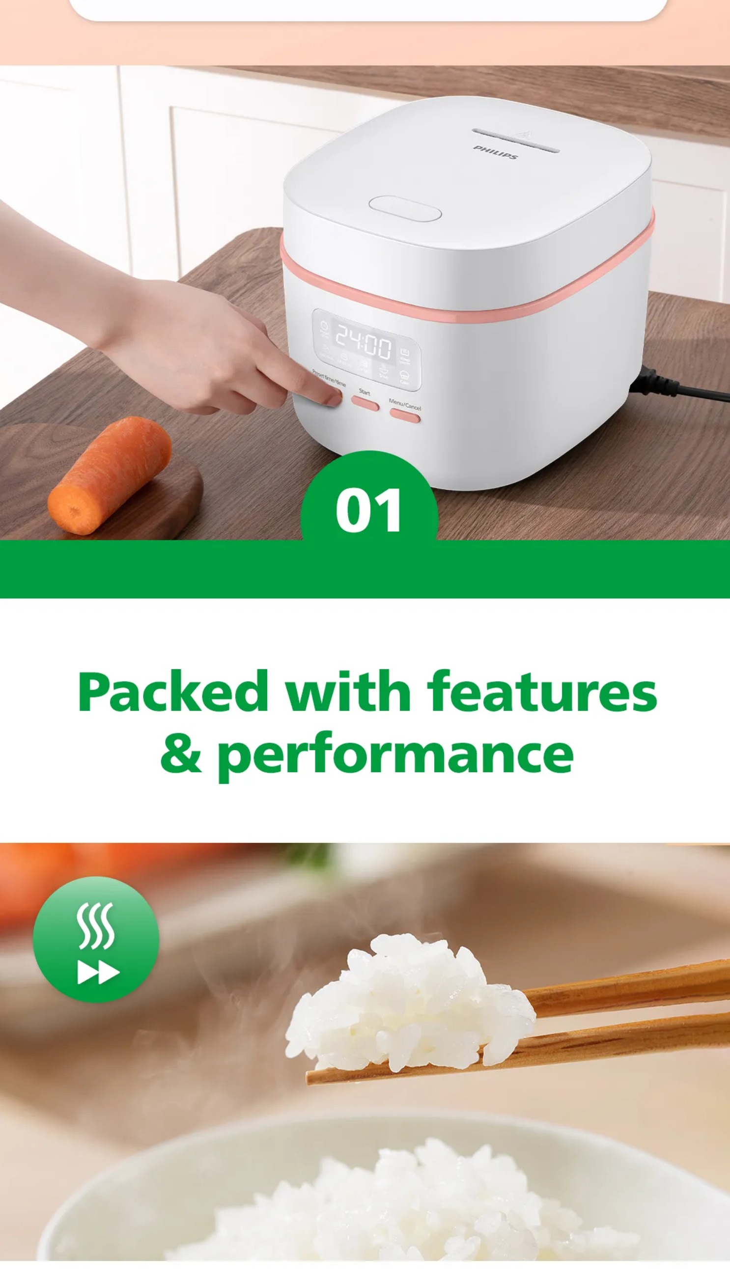 [ FREE SHIPPING ] Philips 3000 Series Digital Mini Rice Cooker (0.54L ...