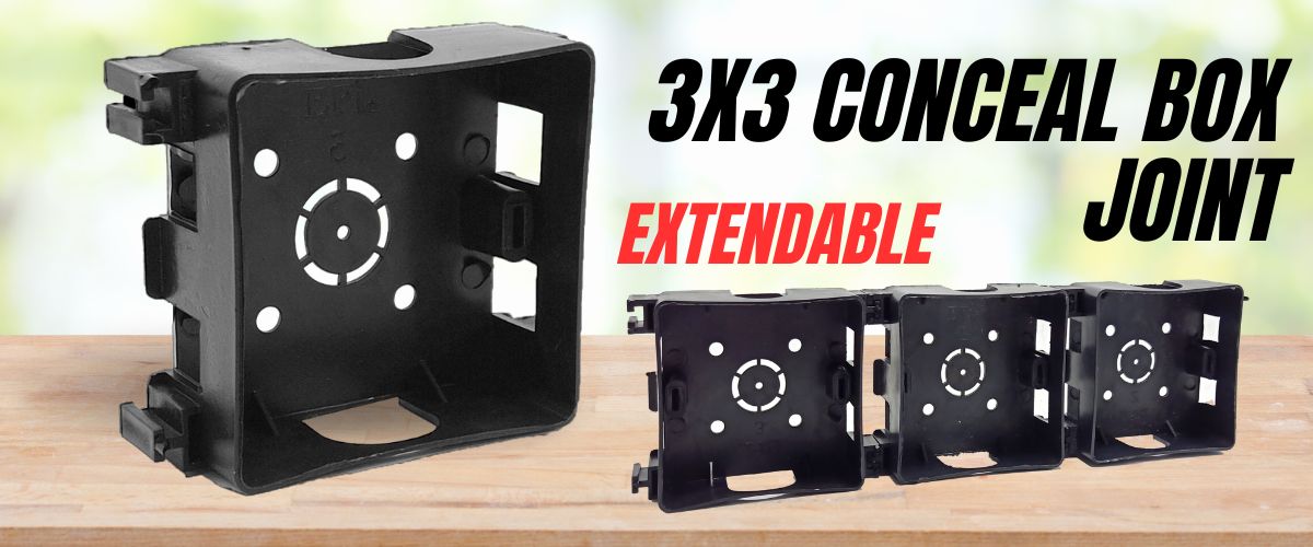 PVC 3X3 Electrical Conceal Box Joint BLACK Single Base Socket Base ...