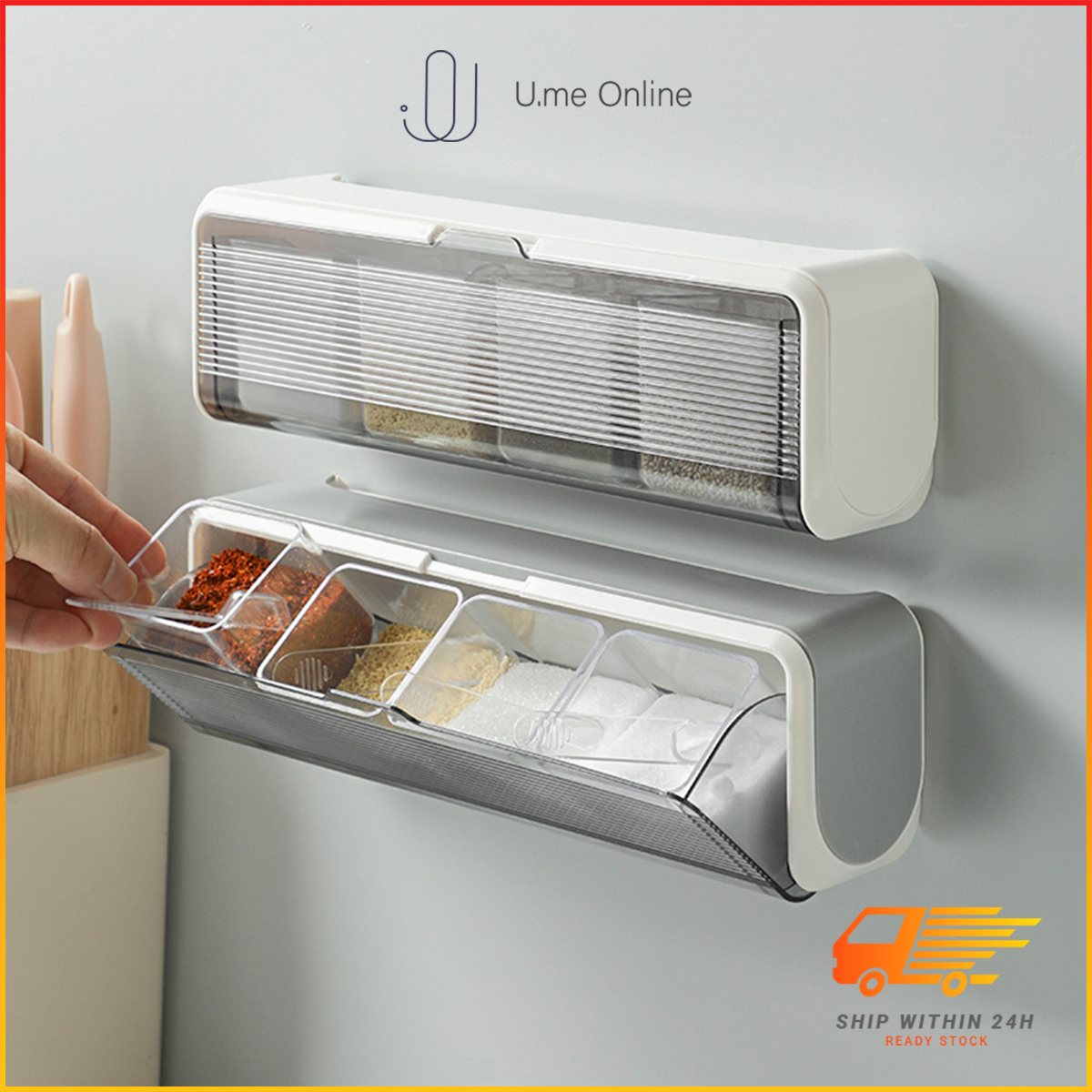 U.me Seasoning Box Home Combo Set Wall-Mounted Drill-Free Kitchen Spice ...