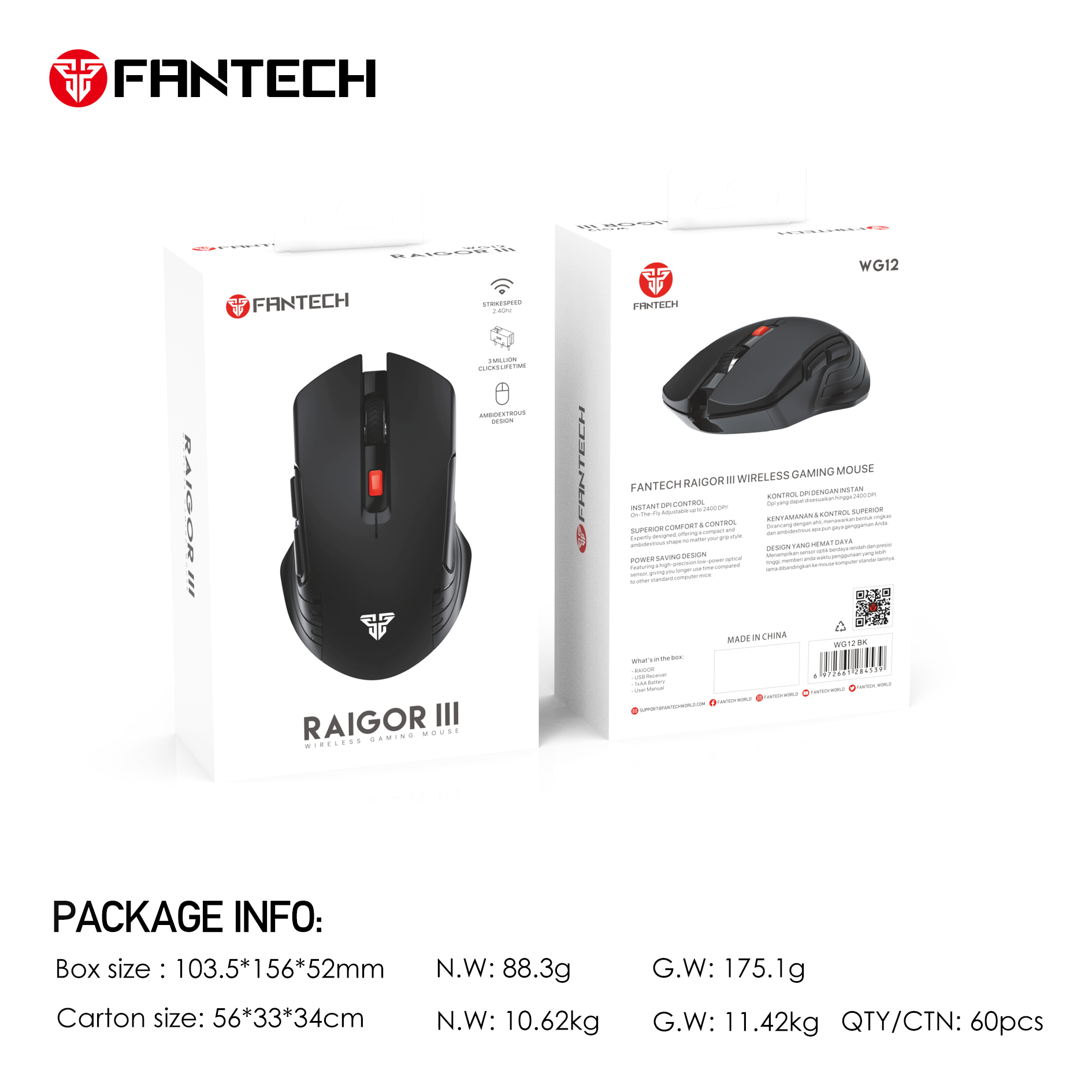 Fantech Raigor III WG12 Gaming Mouse With 2.4GHz Wireless Connection, Up To 2000 DPI | Shopee ...