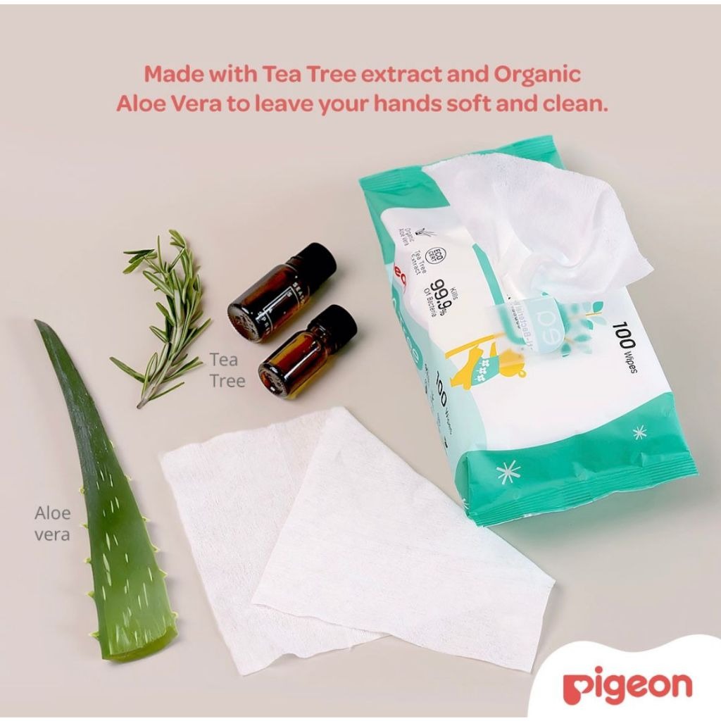 Pigeon Tea Tree Anti-Bacterial Wet Tissues 100's x 2 Wet Wipes Newborn ...