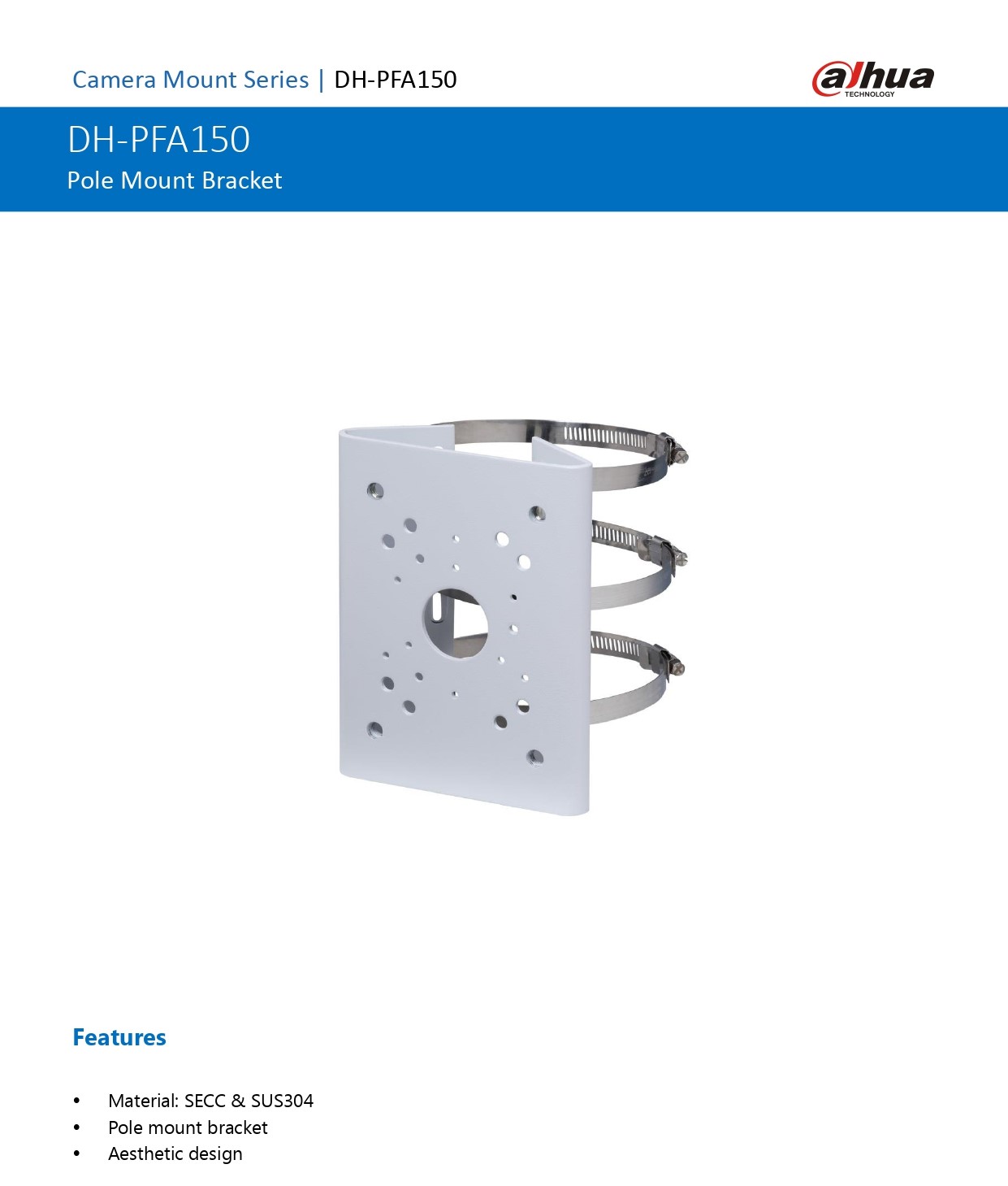 Dahua Outdoor Weatherproof CCTV Camera Aluminum Round Pipe Pole Mount Bracket White PFA150 ...