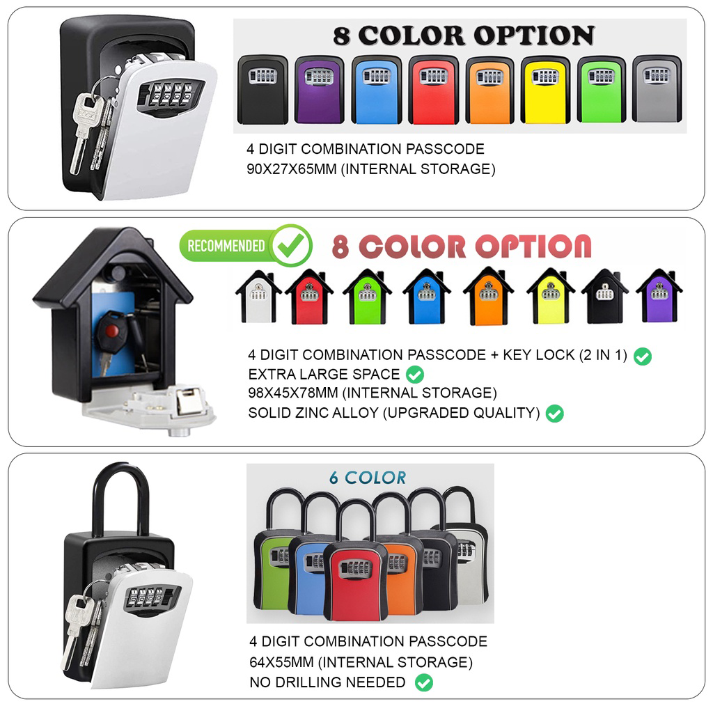 4 Digit Combination Wall Mount Key Storage Security Lock Box Homestay ...