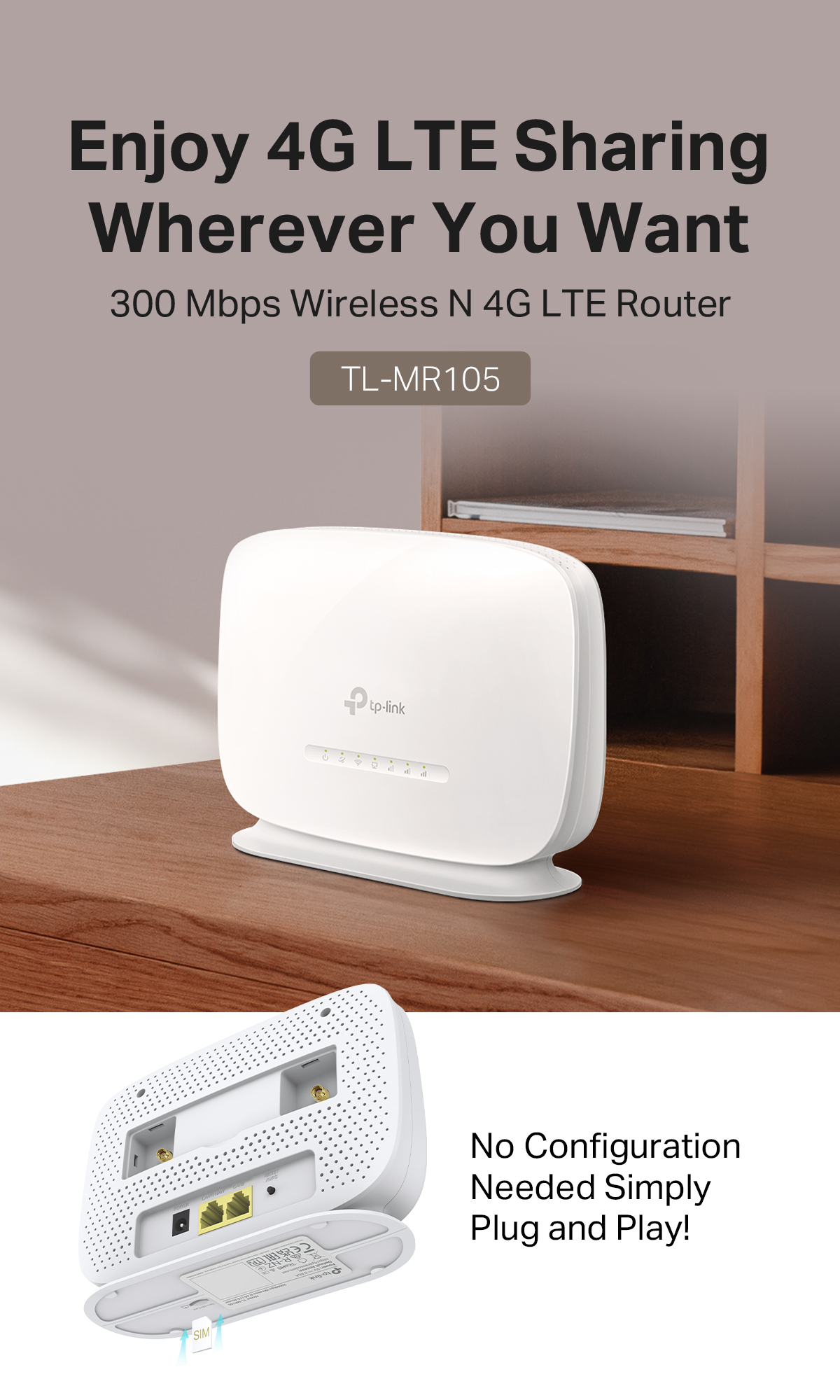 TP-Link UNLIMITED Mod Modem MR105 / MR100 N300 TL-MR105 4G LTE Wi-Fi ...