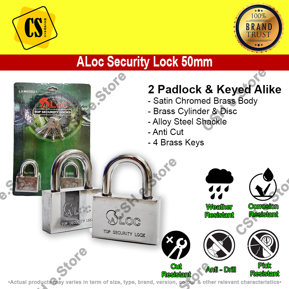ALoc Security Padlock Lock 50mm Mangga Pintu Shackle 锁头 2 Key Alike ...