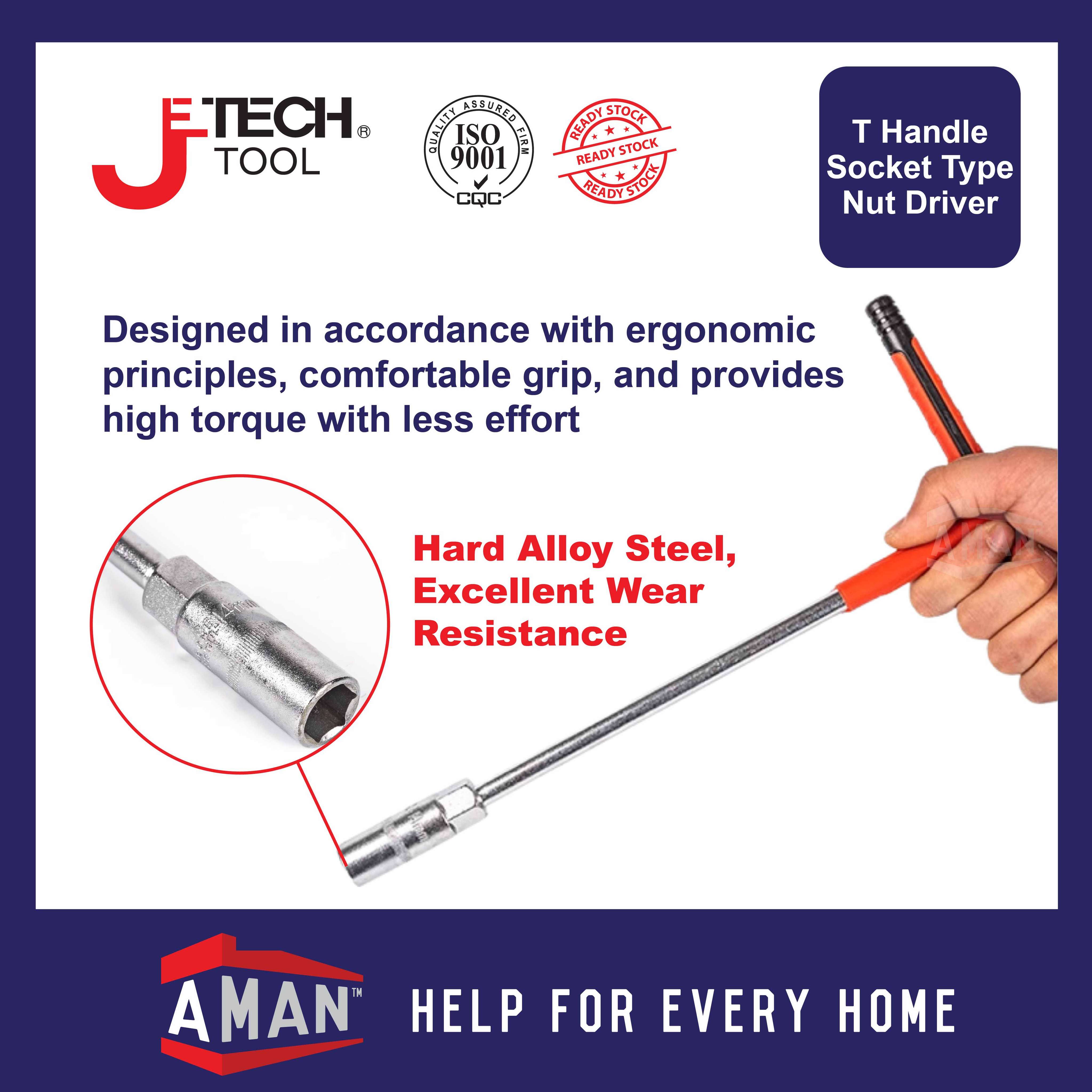 JETECH T Handle T Socket Wrench Long End Box Socket Wrench Hex Nut ...
