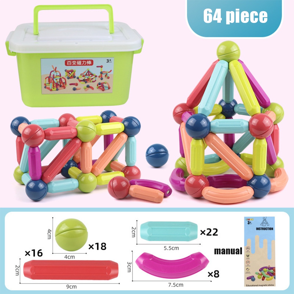 64P/100/130 pcs Kids Magnetic Stick Balls Building Toy Blocks With ...