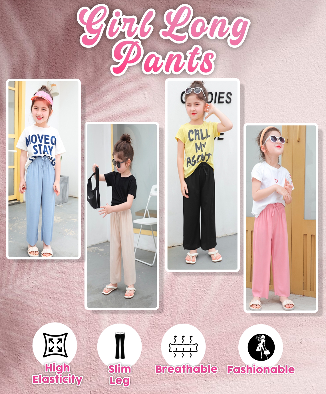 Kids Girl Long Pants Mono Color Seluar Panjang Budak Perempuan ...
