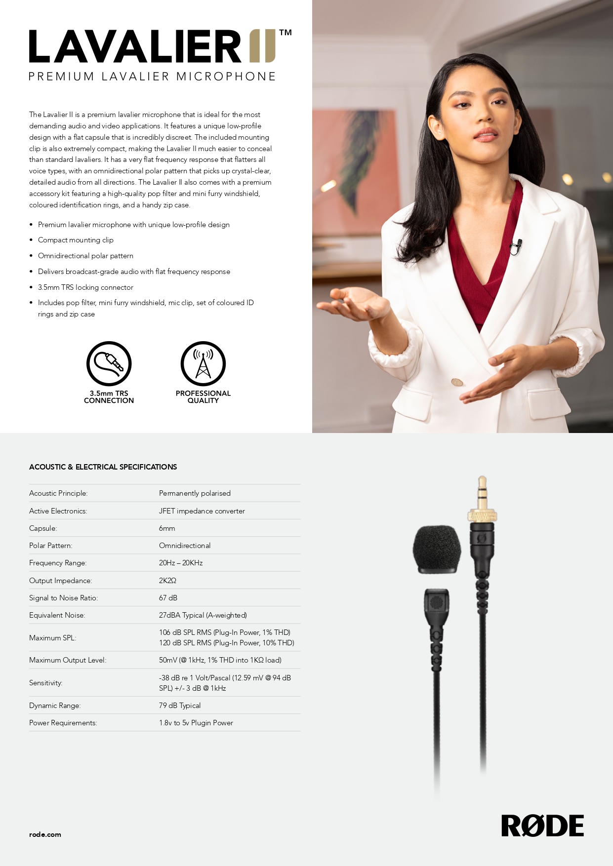 RODE LAVALIER II PREMIUM PROFESSIONAL QUALITY LAVALIER LAPEL MICROPHONE ...