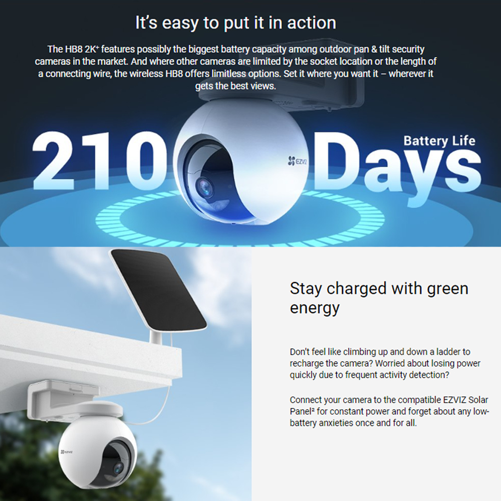 Ezviz HB8 2K⁺ 4MP 1440P Rechargeable Battery-Powered Pan & Tilt Wi-Fi ...
