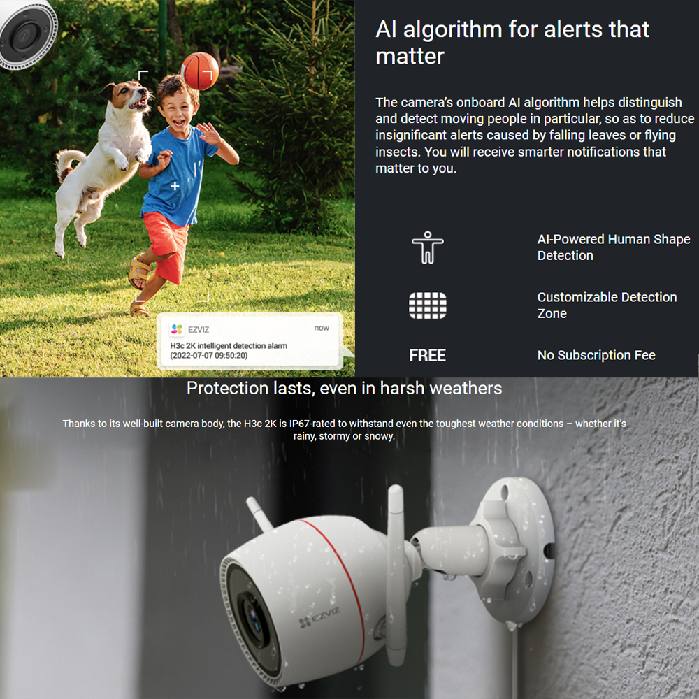 Ezviz H3C 2K 1296P 3MP Two Way Talk Color Night Vision Wireless Wi-Fi ...