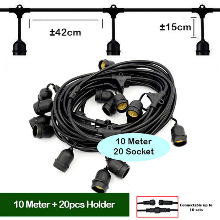 10MTR X 10 E27 Lamp Holder Waterproof Outdoor LED Light Garden ...
