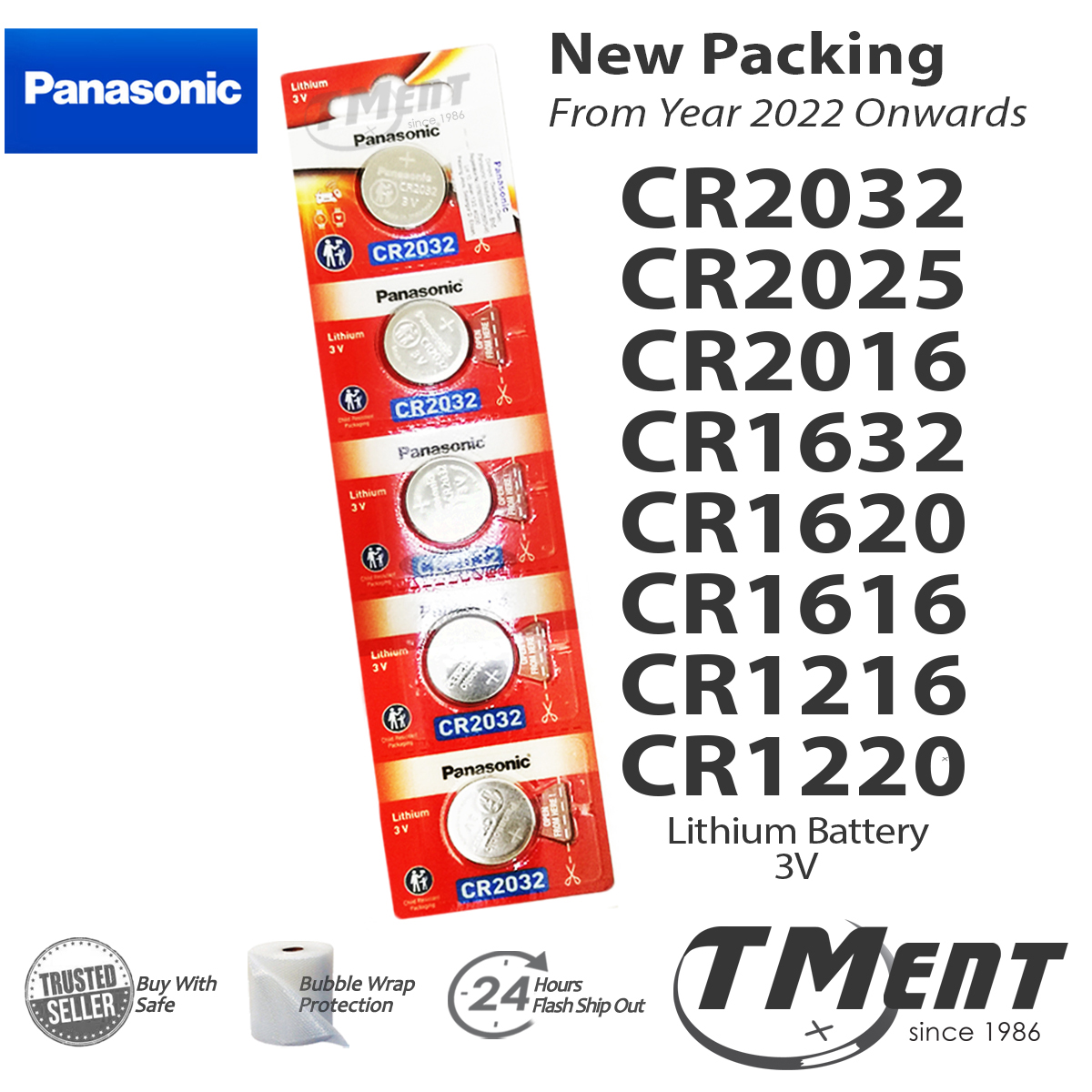 Panasonic CR1220 CR1616 CR1620 CR1632 CR2032 CR2025 CR2016 CR2450 3V ...