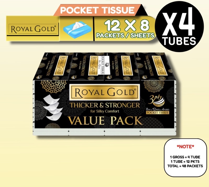 Royal Gold Luxurious Pocket Tissue (8’s x 12 Packs x 4 Tubes) | Shopee ...