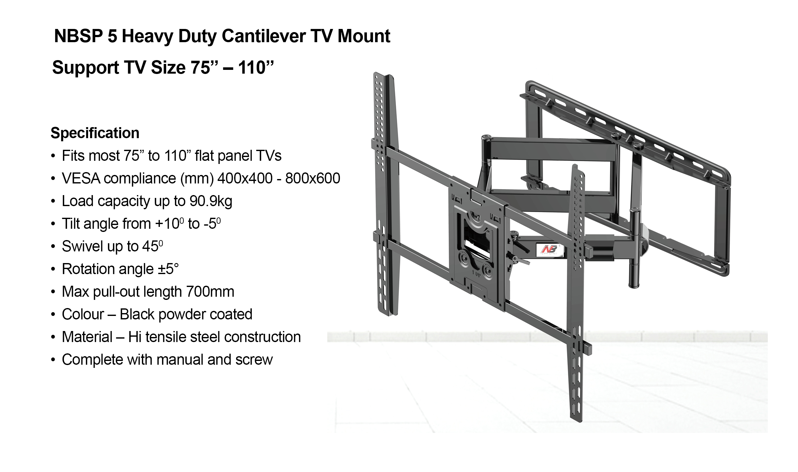 NBSP5 Cantilever Heavy Duty Bracket for TV size 75" - 110" | Shopee ...