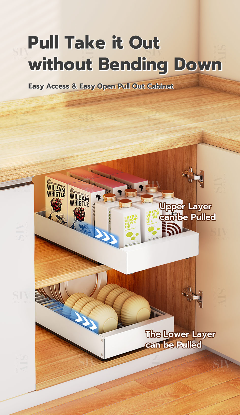 Uliance 2-Tiers Sliding Cabinet Basket Kitchen Cabinet Pull Out Drawer ...