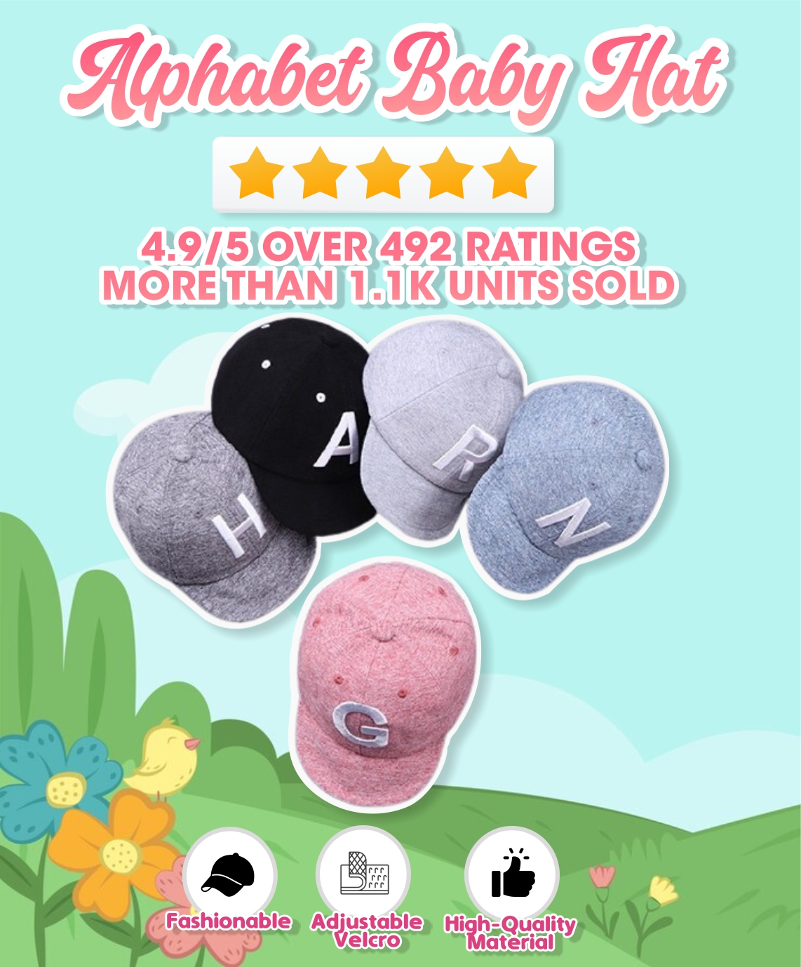 Alphabet Baby Hat (3m-3y) Topi Baby Boy Baseball Cap Kids Hat Topi Baby ...