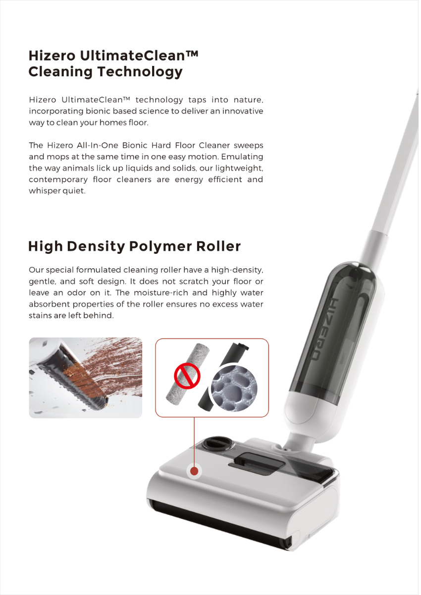 HIZERO F100 Cordless Wet & Dry Vacuum Mop 3-in-1 Smart Floor Cleaner ...