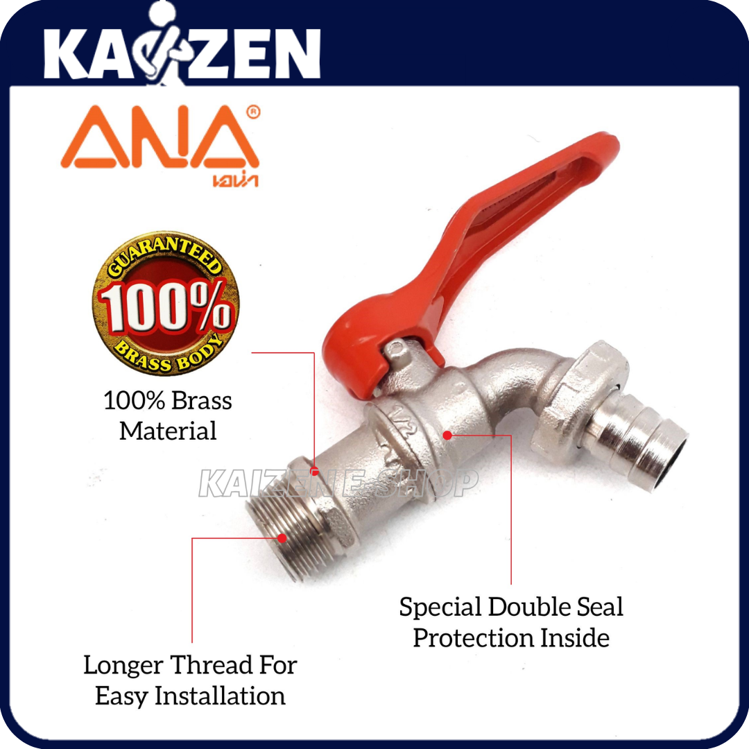 ANA 1/2" 100% BRASS BODY ALUMINIUM HANDLE LEVER BALL COCK WASHING ...