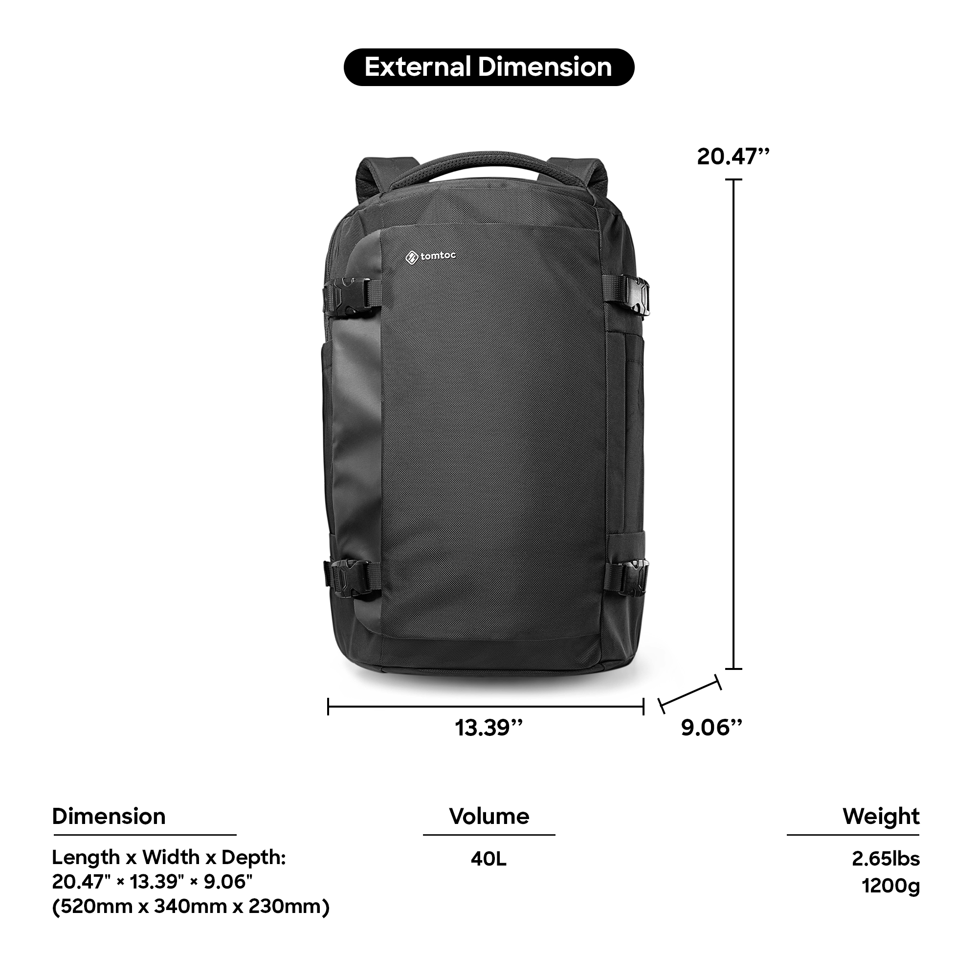 Tomtoc Travel Laptop Backpack Bag - Black (17"/40L) A82-F01D | Shopee ...