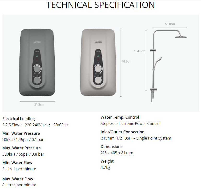 Joven DC Pump Instant Water Heater with Rain Shower Set SB11iP(RS) | Shopee Malaysia