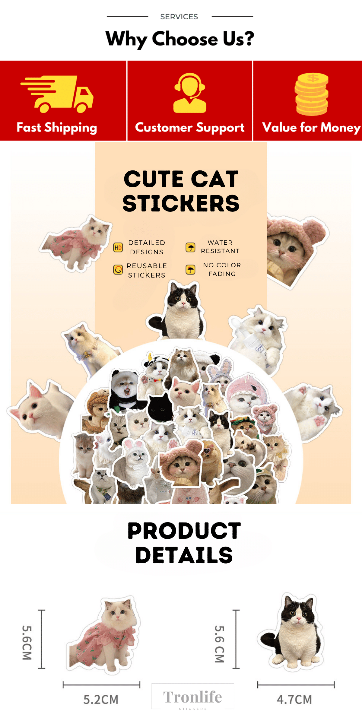 【Ready Stock】60Pcs/Set Cat stickers Cute and Realistic Kitten Insta ...