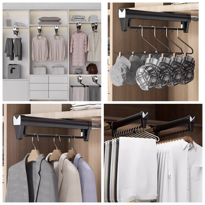 Pull Out Pant Closet Telescopic Wardrobe Rail Hanger Rack Heavy Slide ...
