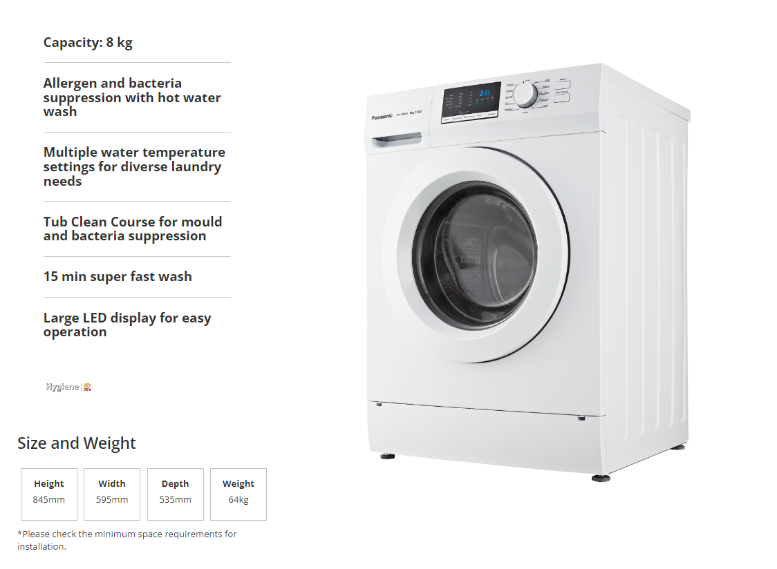 PANASONIC 7KG Front Load Washing Machine Basic Laundry Tub Clean ...