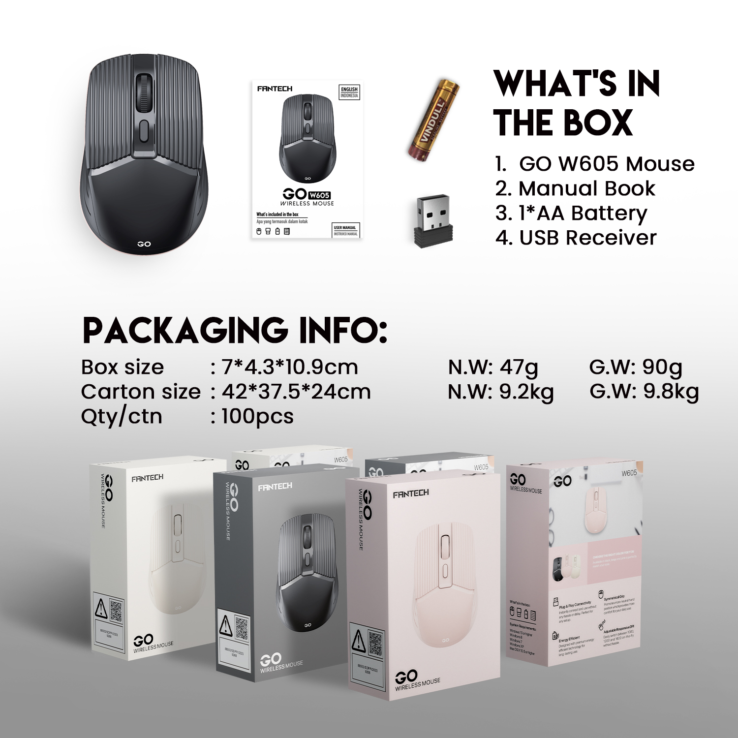 Fantech Go W605 Wireless Mouse, Plug & Play Mouse, Black Mouse, White Mouse, Pink Mouse | Shopee ...