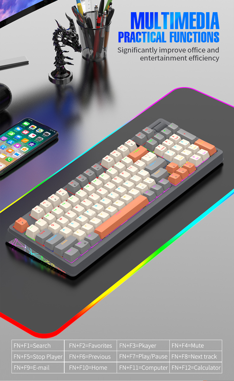 XUNFOX K85 HOTSWAPABLE SWITCH & CAP 96 KEYS WITH VOLUME CONTROL 2 TONE ...