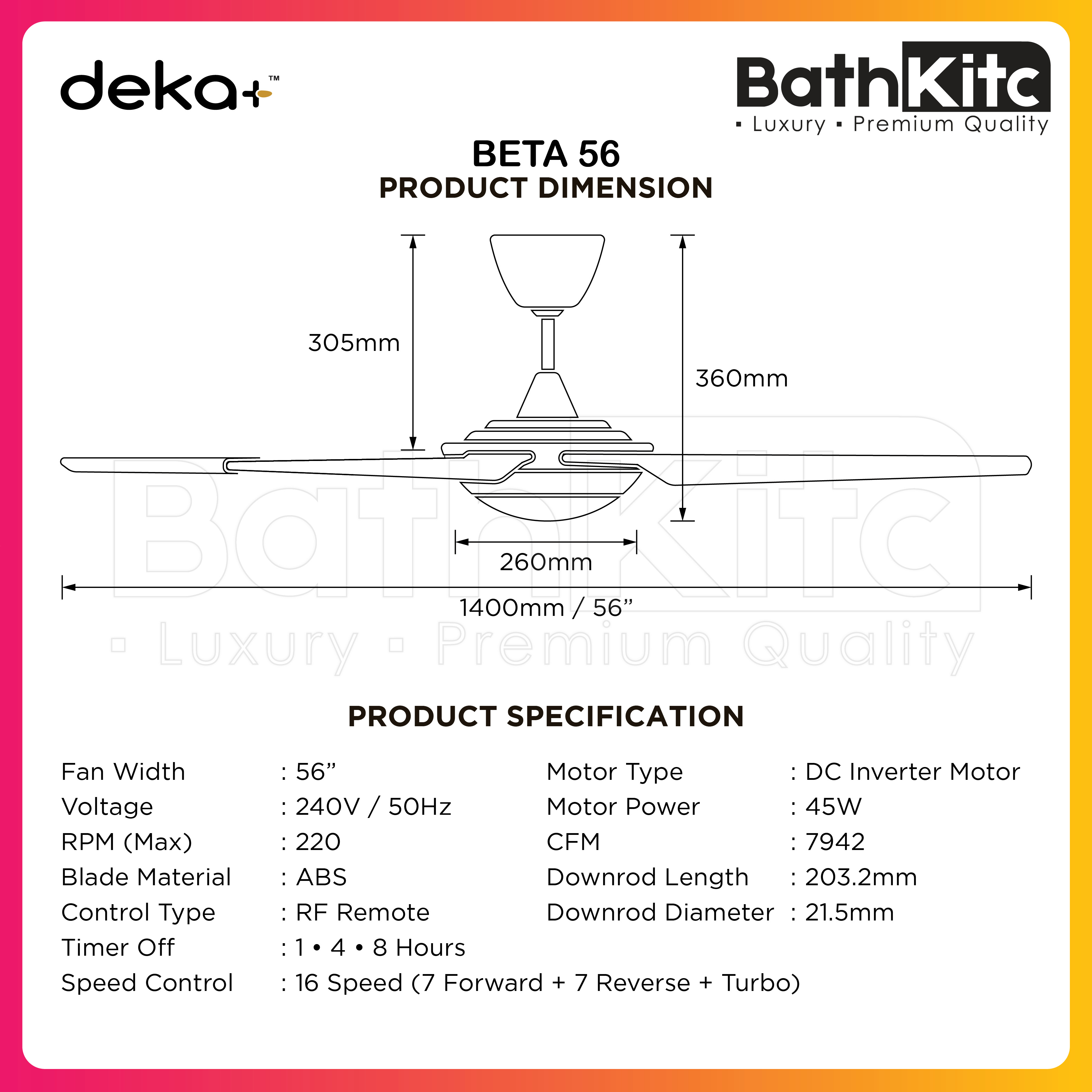 DEKA Ceiling Fan with Remote Control Z SERIES 46 56 HELI CROX GEO PRIME ...