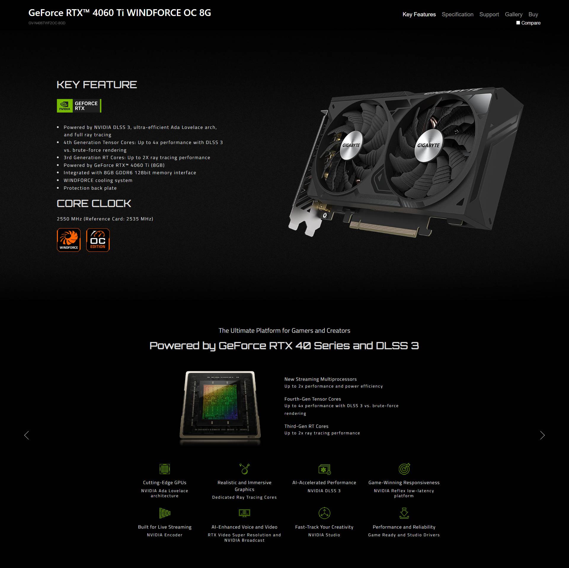 Gigabyte GeForce RTX™ 4060 Ti WINDFORCE OC 8G Graphic Card, 18 Gbps ...
