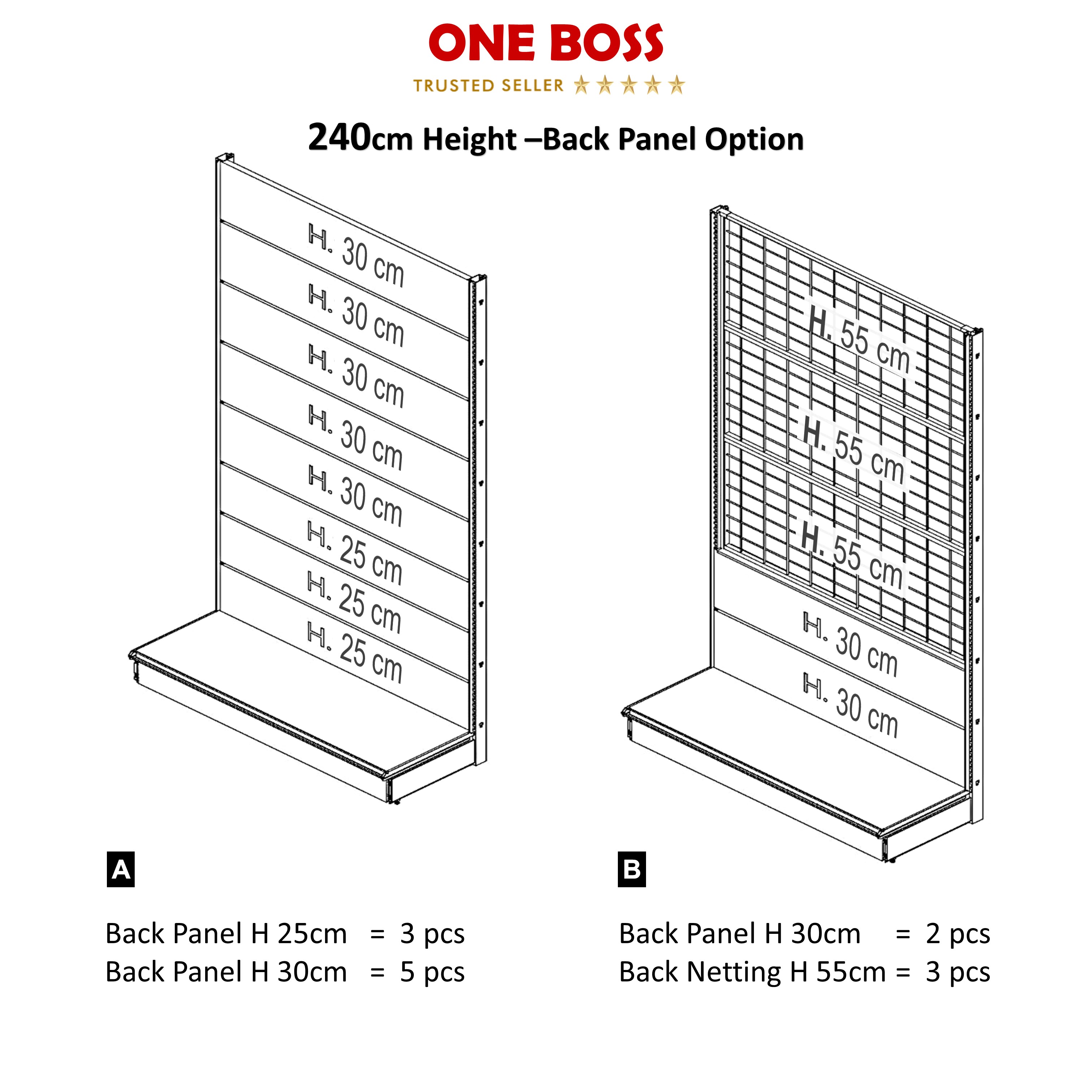 ONE BOSS Wall Gondola single join black plate netting mini market rack ...