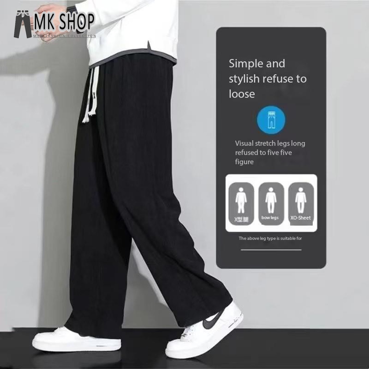 MKshop korean straight cut pants men casual sports pants ice slik drawstring pants seluar casual ...